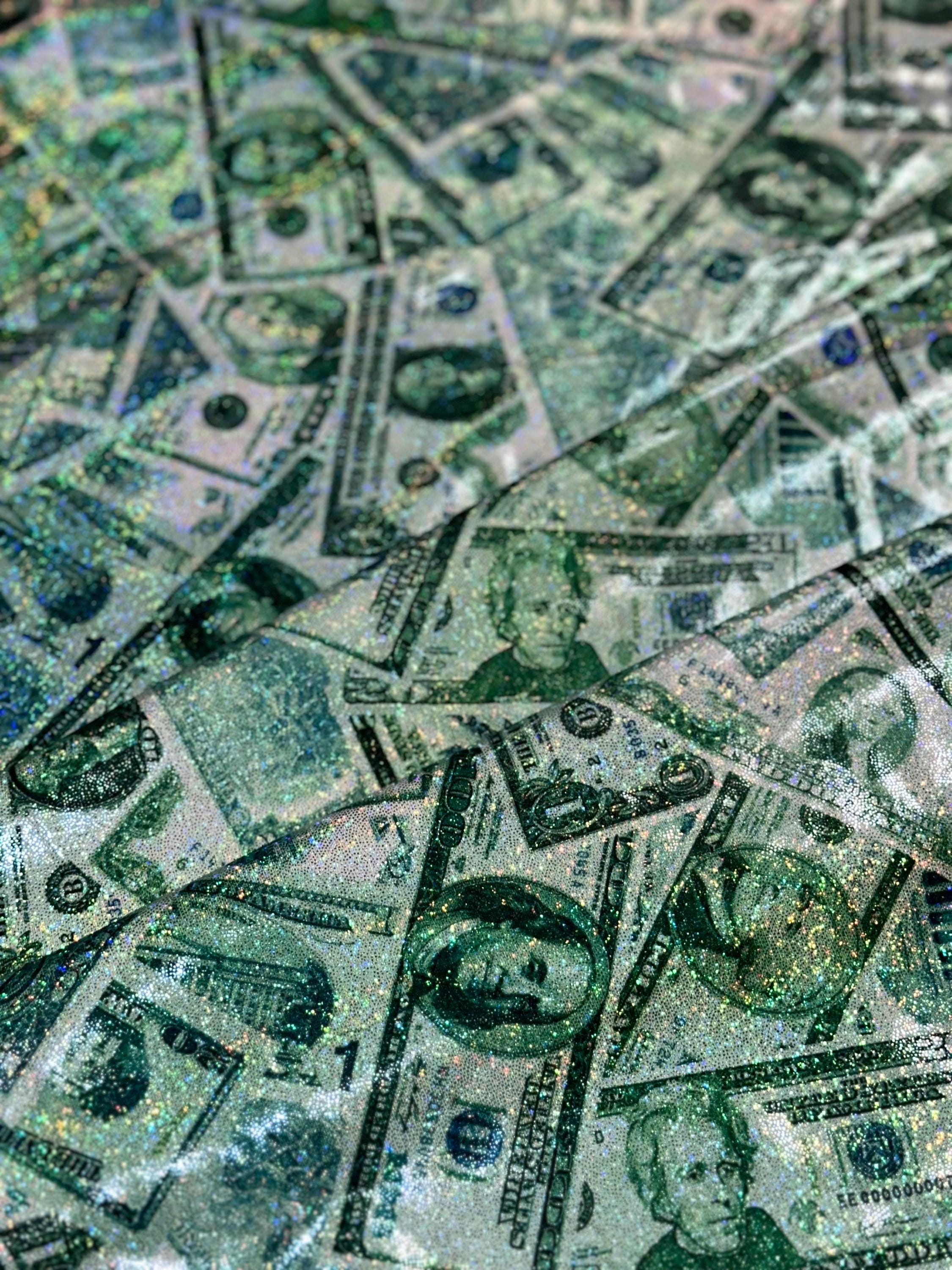 Cosmic Hologram Green Sparkle Money Design on Spandex - Etsy