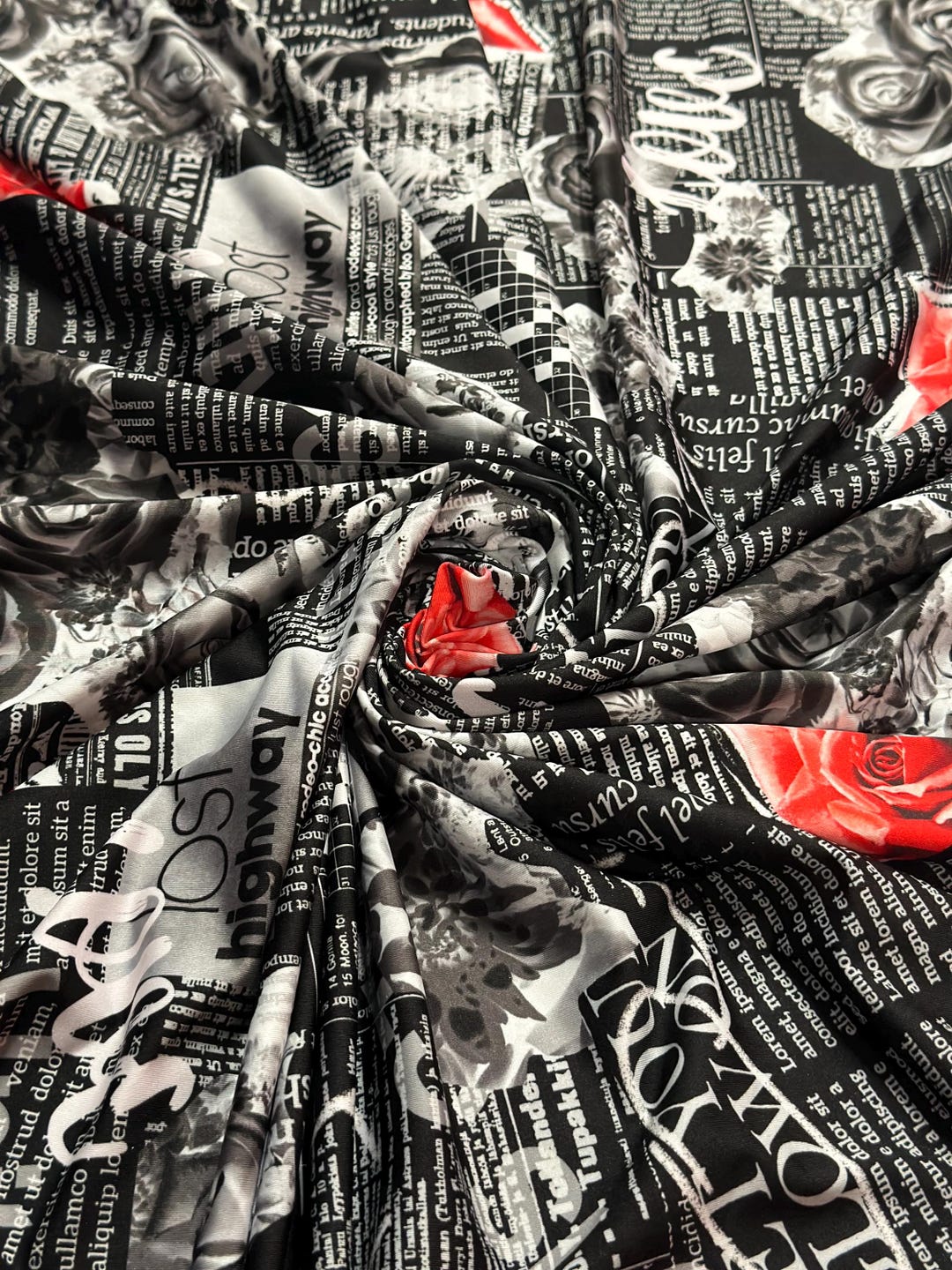 Romantic Black Newspaper Print on Nylon Spandex - Etsy