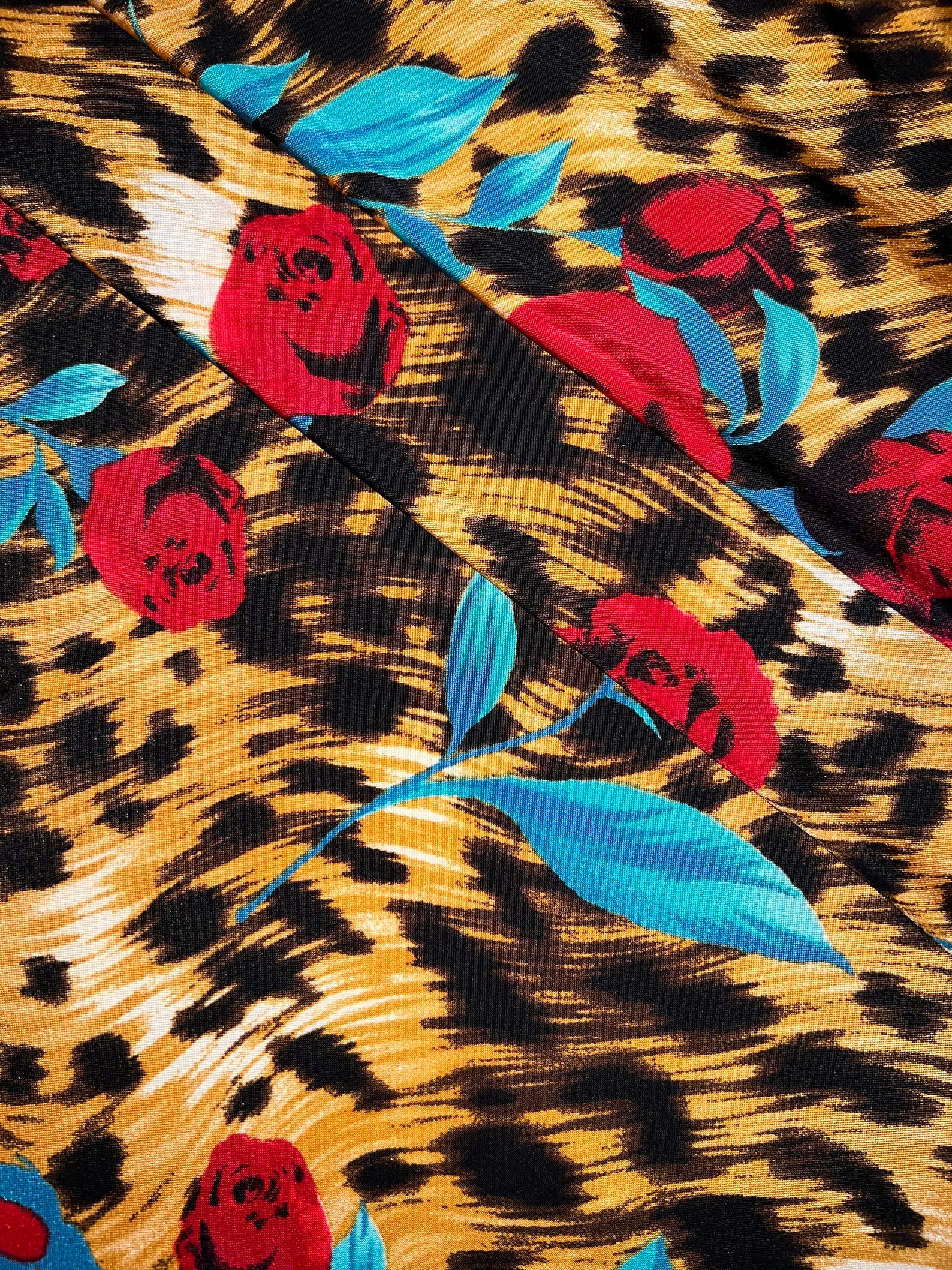 Romantic Roses Over Leopard Design on Polyester Spandex - Etsy