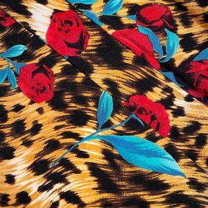 Romantic Roses Over Leopard Design on Polyester Spandex - Etsy