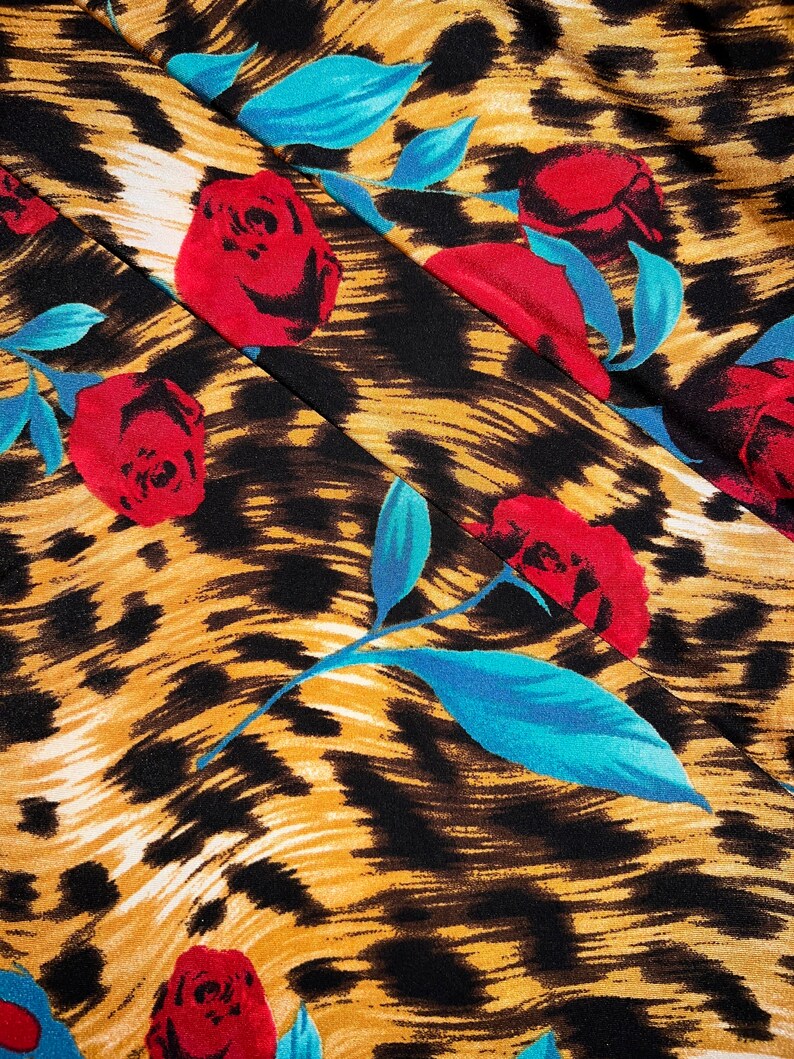 Romantic Roses Over Leopard Design on Polyester Spandex - Etsy