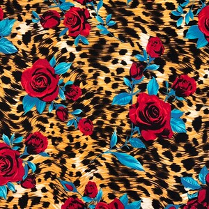 Romantic Roses Over Leopard Design on Polyester Spandex - Etsy