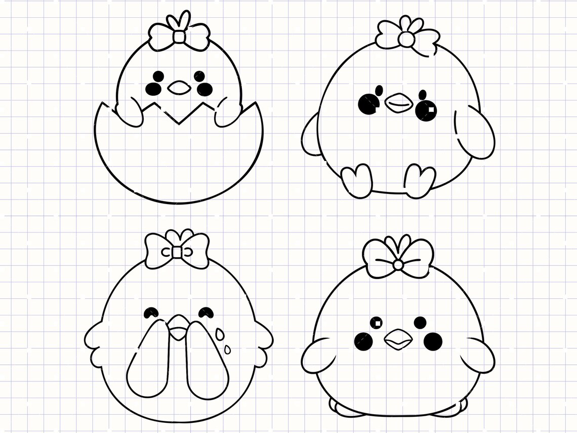 Baby Chicks Line Art Clipart, Cute Chicken SVG, Easter Chick PNG, Farm ...