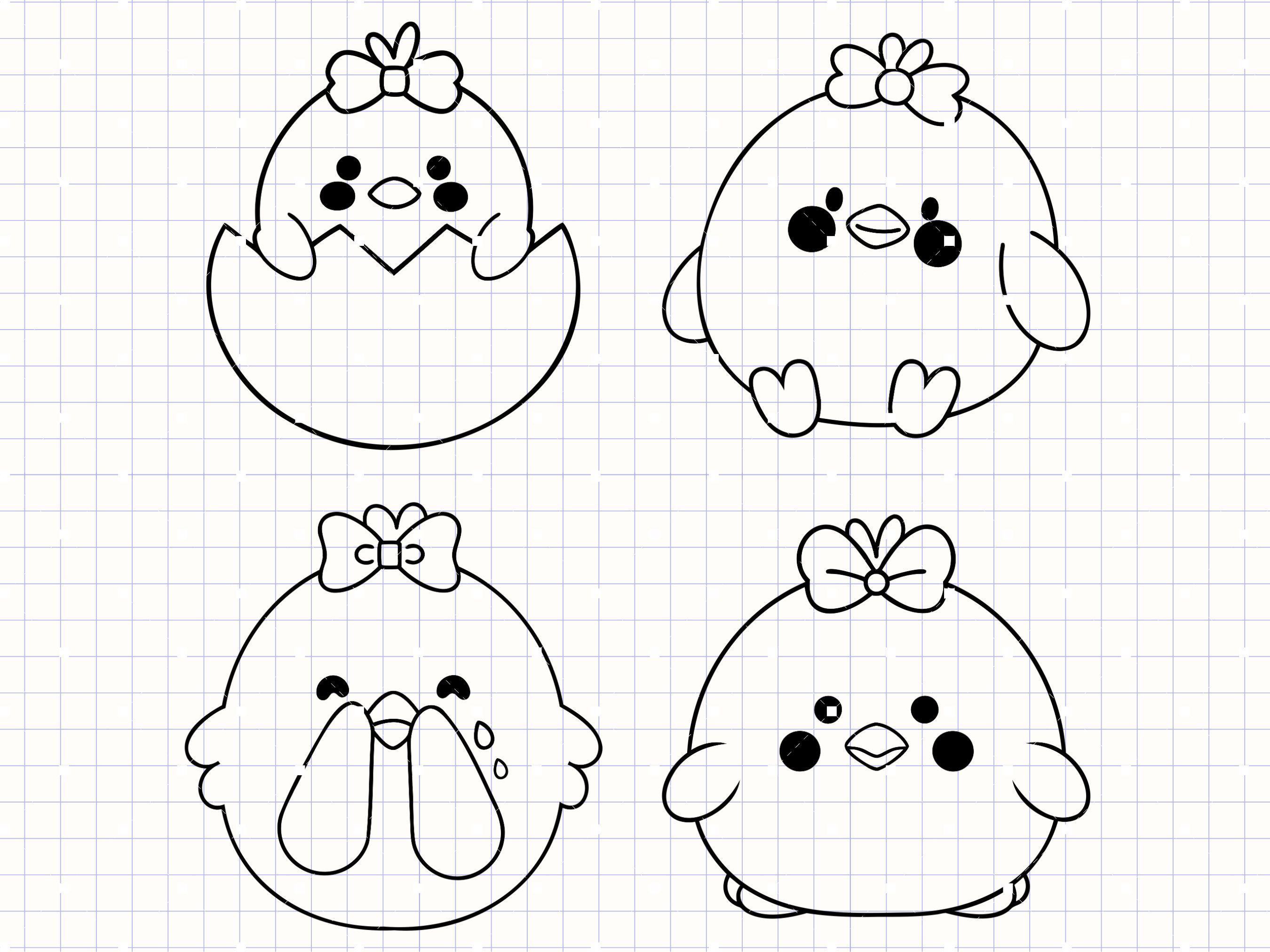 Baby Chicks Line Art Clipart, Cute Chicken SVG, Easter Chick PNG, Farm ...