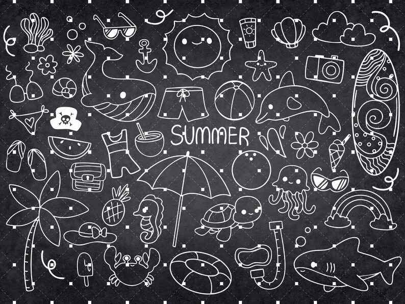 Summer Doodle Clipart, Beach SVG, Summer SVG, Ocean PNG, Tropical ...