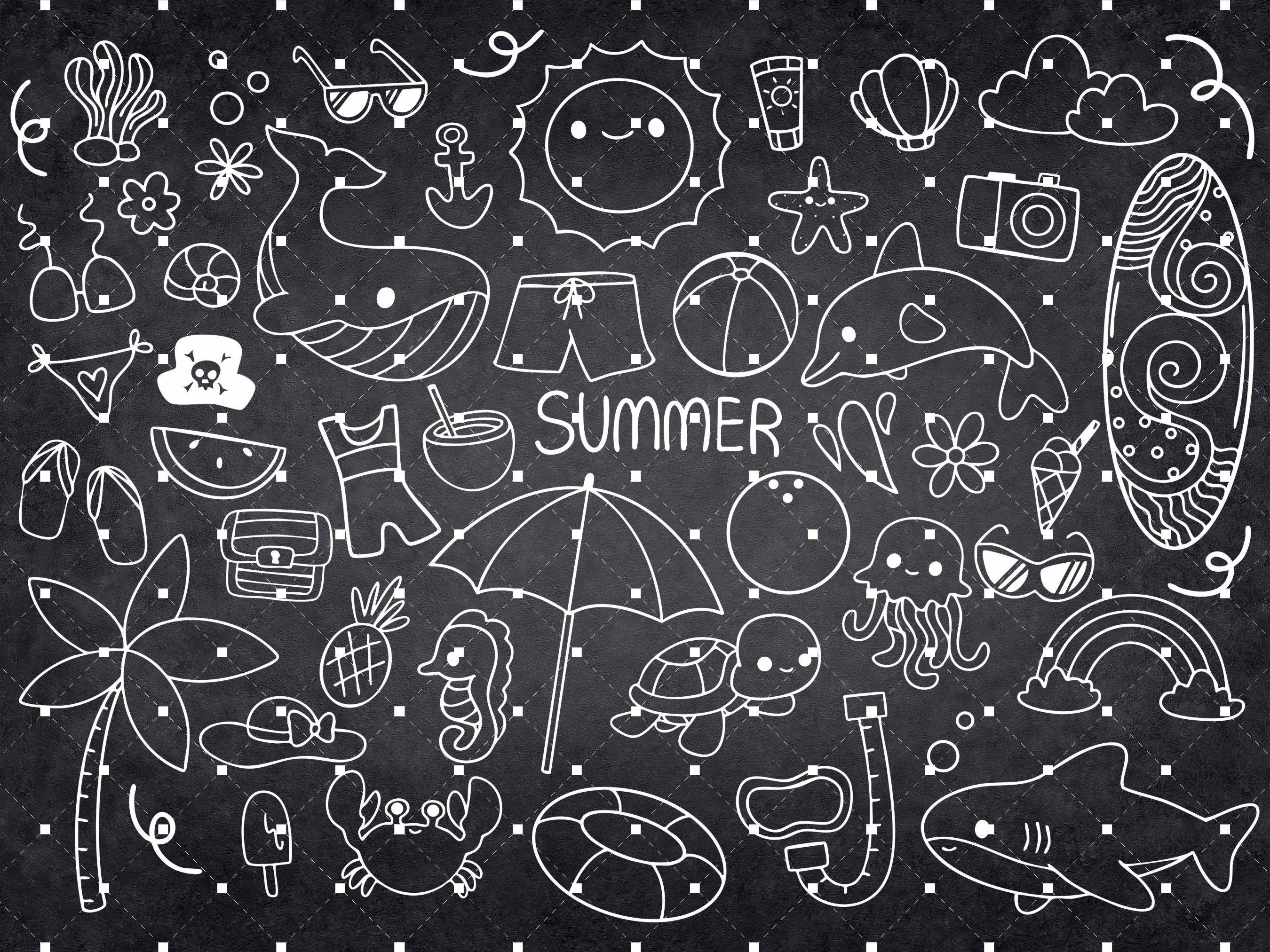 Summer Doodle Clipart, Beach SVG, Summer SVG, Ocean PNG, Tropical ...