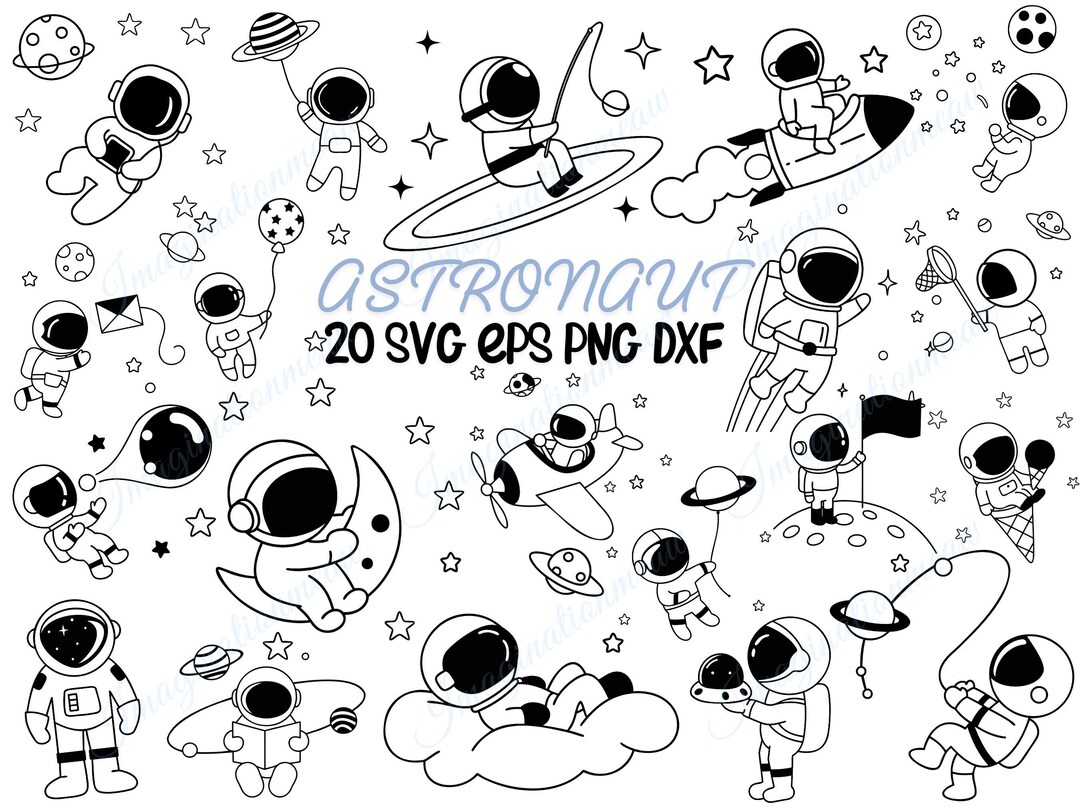 20 Doodle Astronaut SVG Designs, Cute Space Doodle Clipart Bundle ...