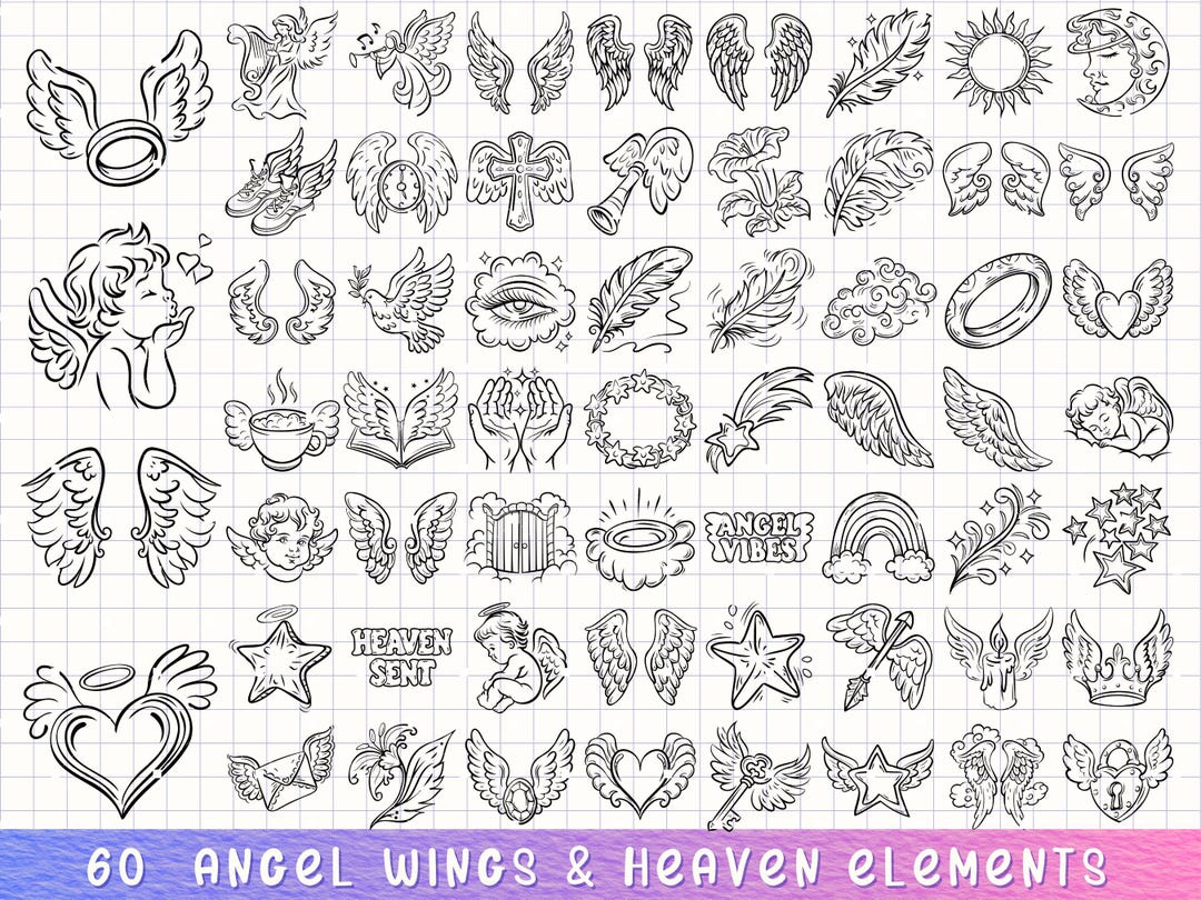 Angel Wings svg, Heaven Clipart, handgezeichnete spirituelle und ...