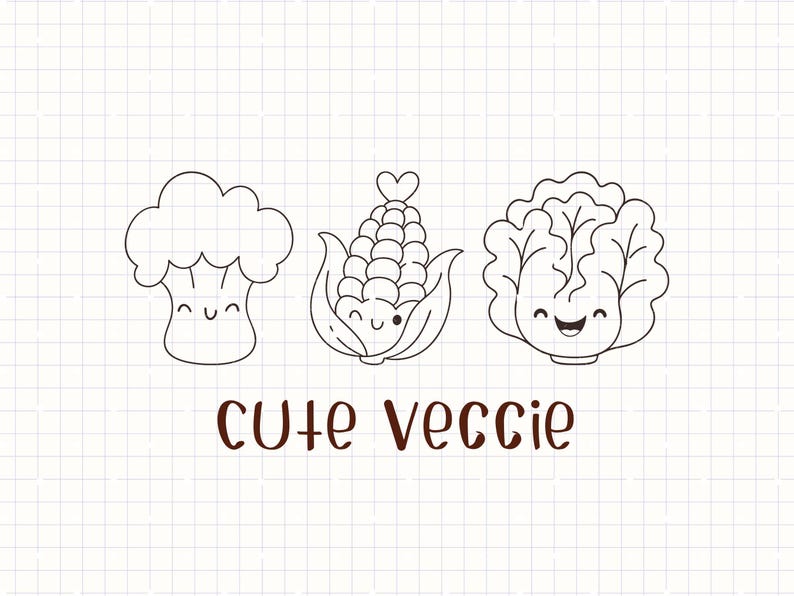 Cute Vegetable Clipart, Kawaii Veggie SVG Bundle, Hand Drawn Healthy ...