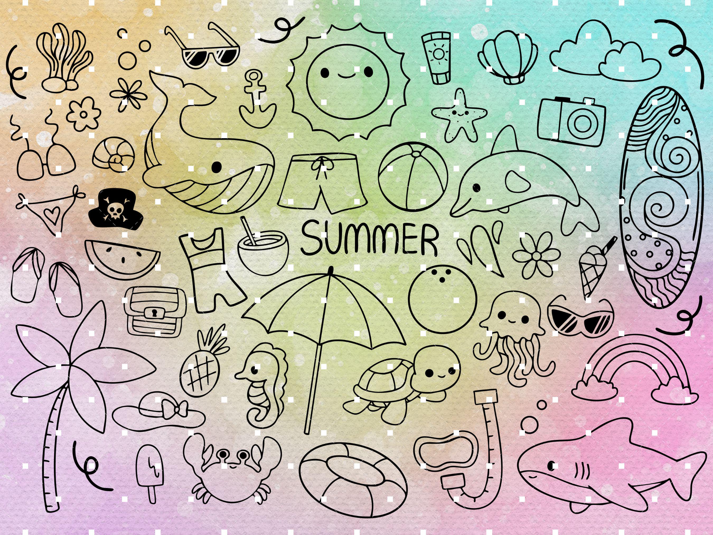 Summer Doodle Clipart, Beach SVG, Summer SVG, Ocean PNG, Tropical ...
