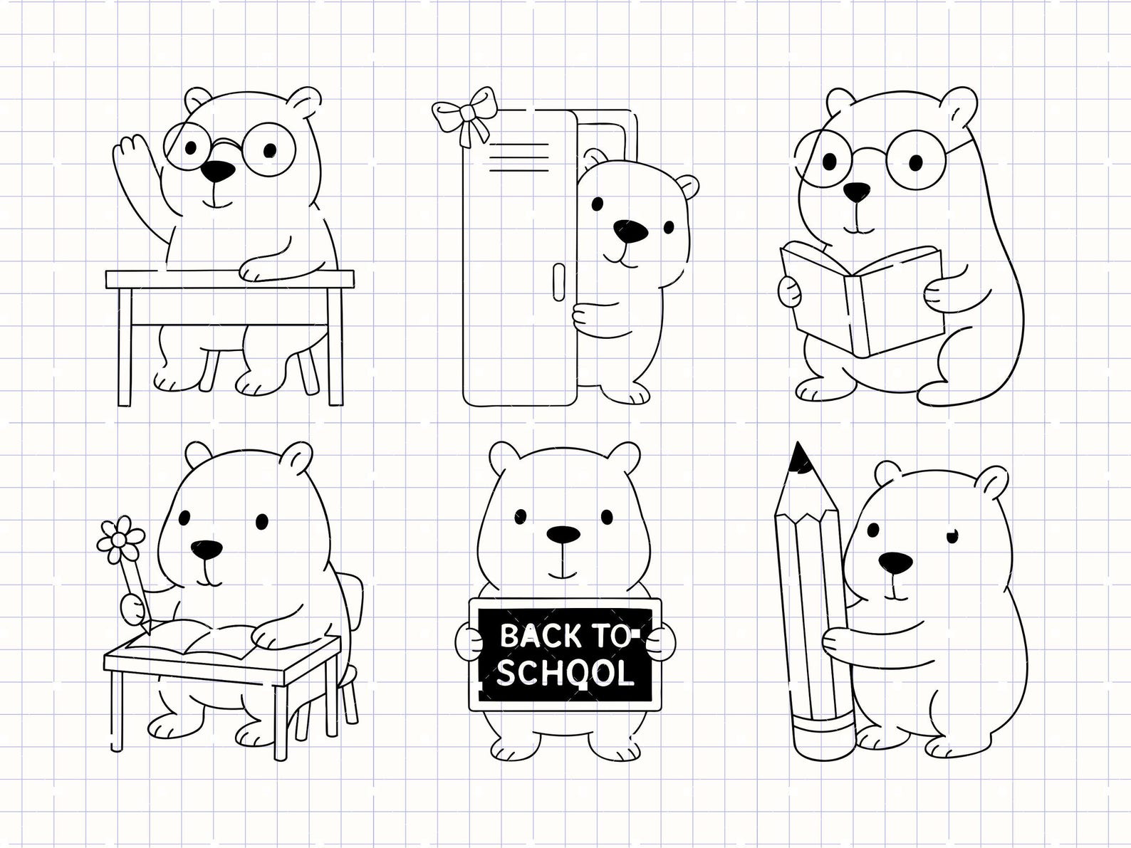 School Capybara Clipart, Back to School Svg, Capybara Line Art, Cute ...