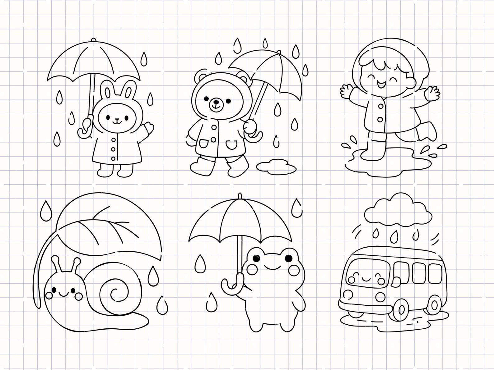 Rainy Day Clipart, Cute Weather Svg, Kawaii Rain Doodles, Rainy Day ...
