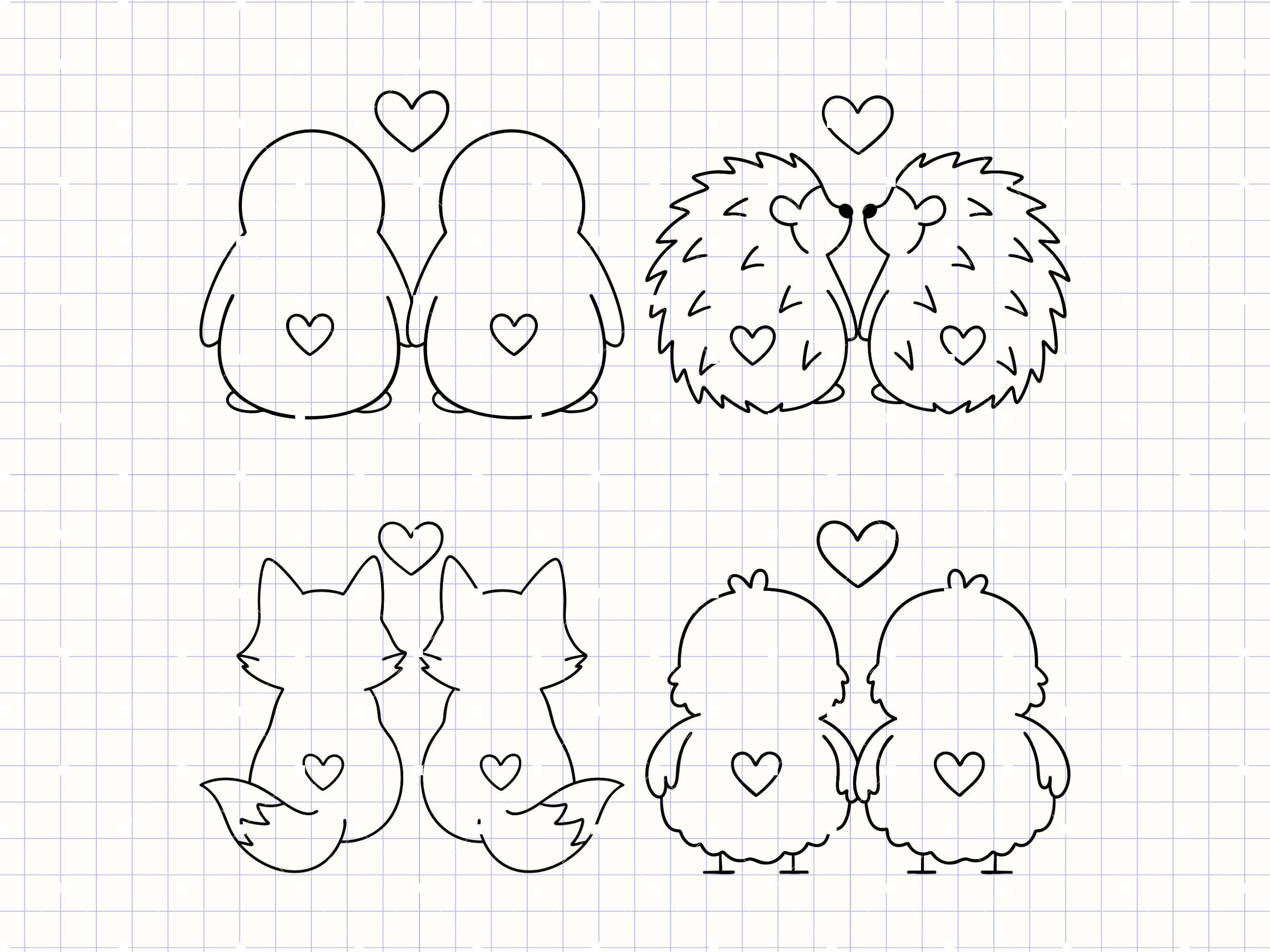 Animal Couple Svg, Cute Animal Love, Animal Pair Clipart, Kawaii Couple ...
