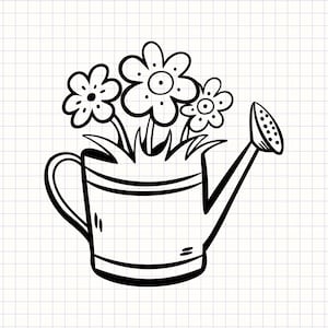 Watering Can Clipart, Garden SVG, Flower PNG, Botanical Doodles, Spring ...