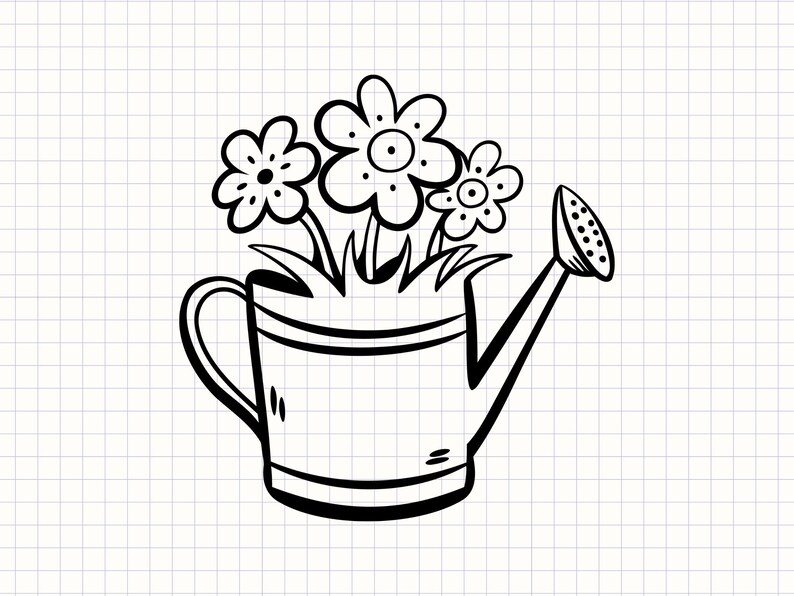Watering Can Clipart, Garden SVG, Flower PNG, Botanical Doodles, Spring ...