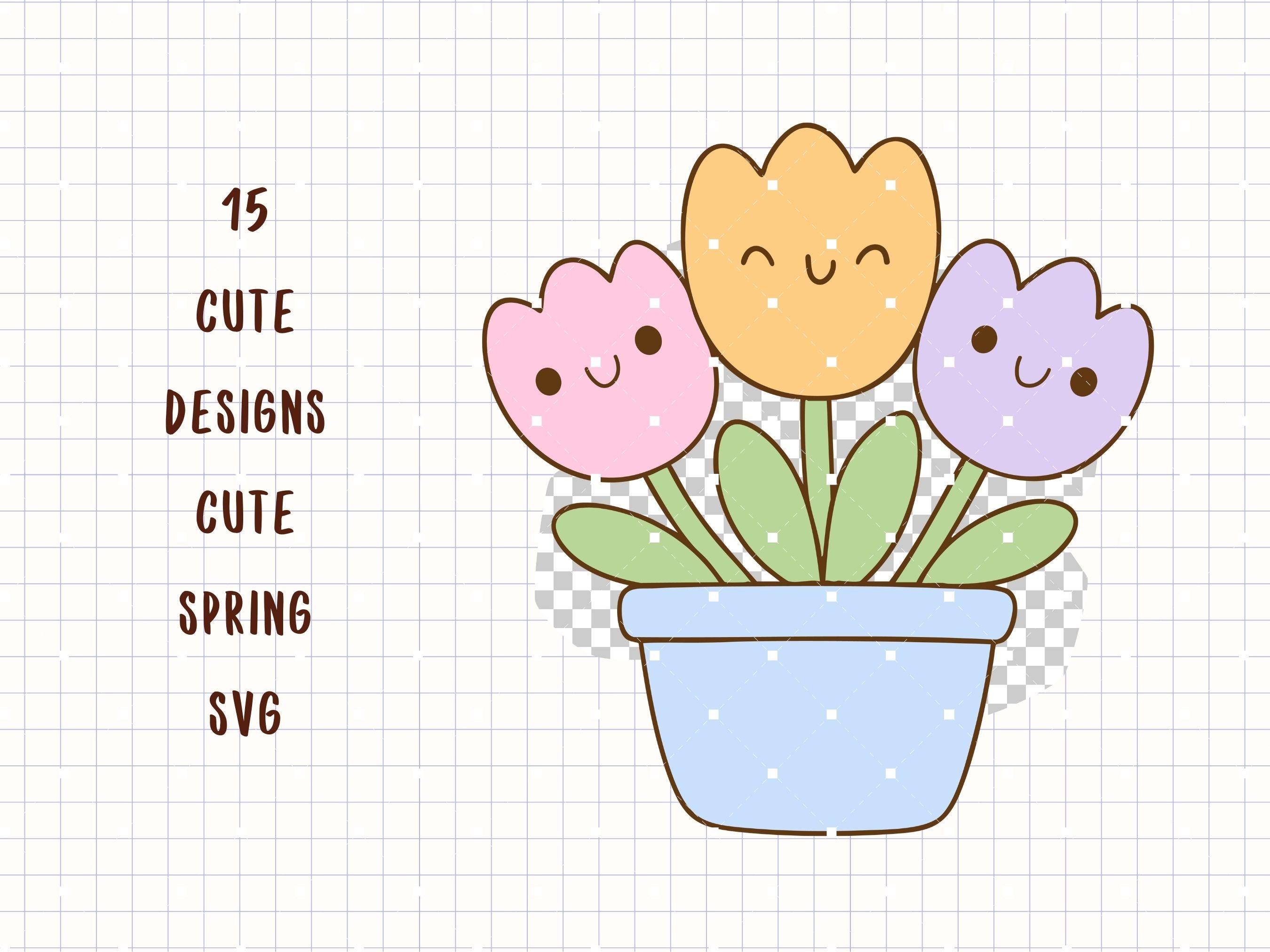 Cute Spring SVG Bundle, Kawaii Flowers Bees Rainbow Clipart, Spring ...