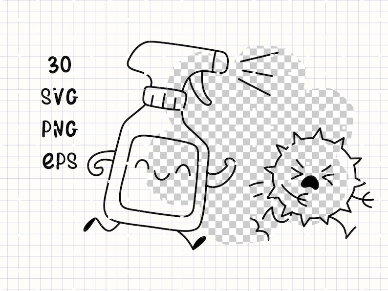 30 Kawaii Cleaning Clipart Bundle – Cute Cleaning Tools Line Art SVG ...