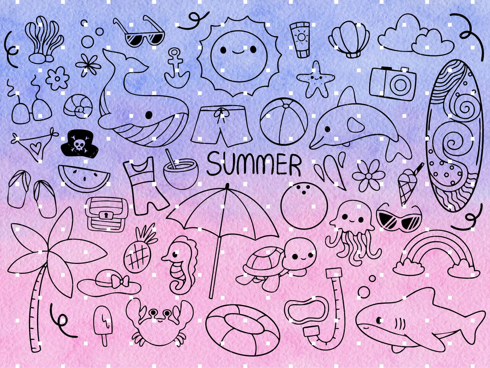 Summer Doodle Clipart, Beach SVG, Summer SVG, Ocean PNG, Tropical ...