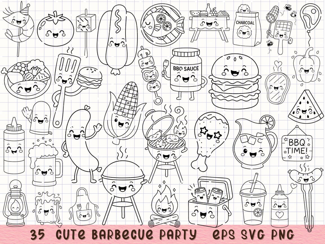 35 Cute BBQ Party SVG PNG Bundle – Kawaii Barbecue Food Clipart for ...