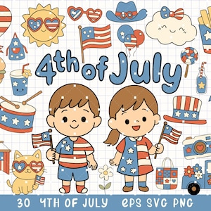 4th of July Clipart, Cute USA Independence Svg, Kawaii Patriotic ...