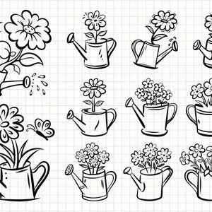 Watering Can Clipart, Garden SVG, Flower PNG, Botanical Doodles, Spring ...