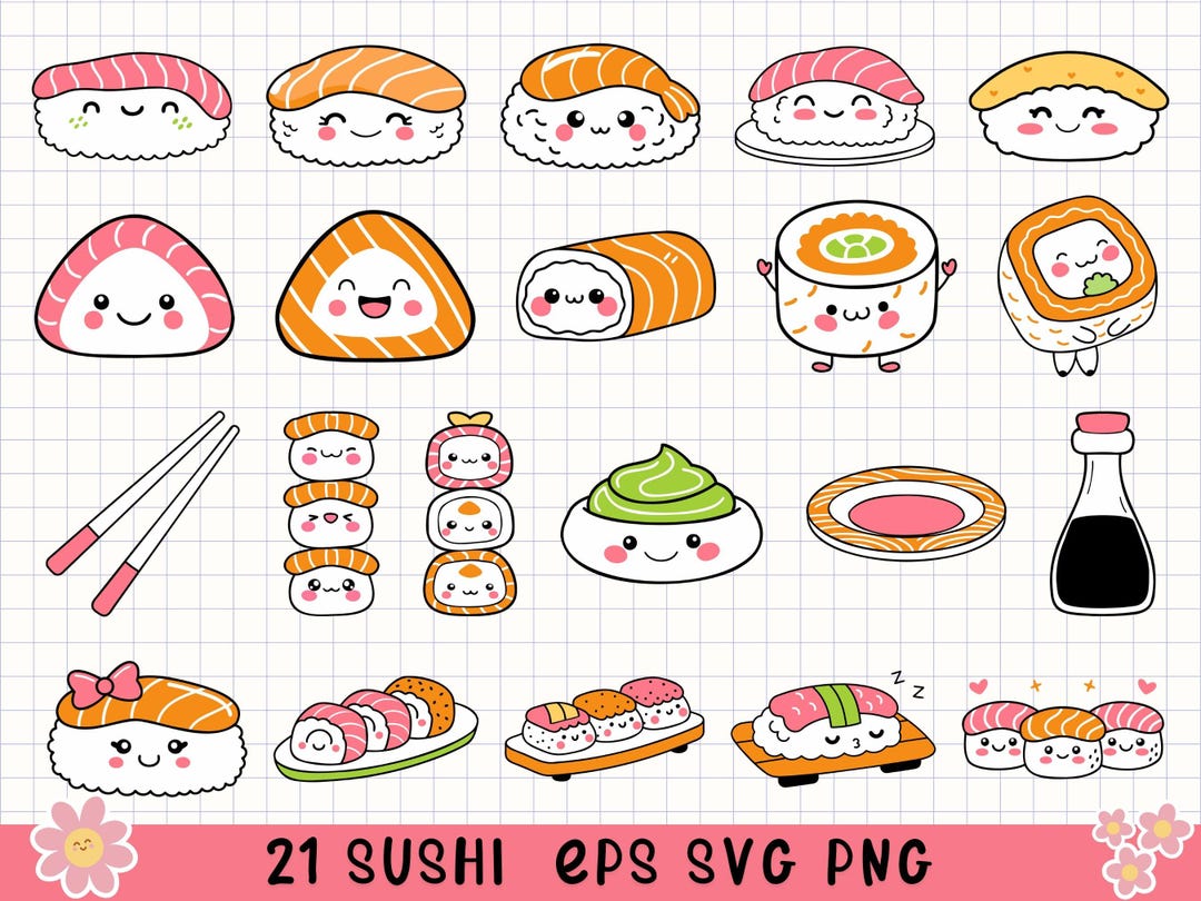 Kawaii Sushi Clipart, Cute Japanese Food SVG, Cute Sushi Svg, Nigiri ...