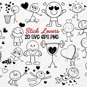 20 Doodle Stick Figure Lovers SVG, Cute Romantic Stickman Clipart ...