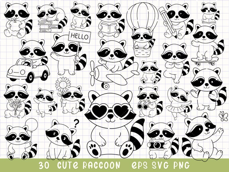 Raccoon SVG PNG Bundle – Cute Raccoon Clipart for Cricut, Nursery ...