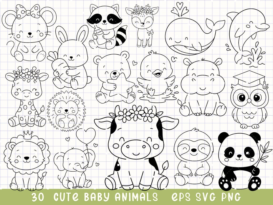 Baby Animal SVG PNG Bundle, Cute Animal Clipart for Nursery Decor, Baby ...