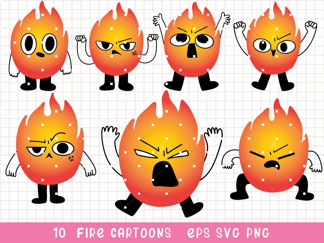 Fire Cartoon Clipart, Angry Flame SVG, Fireball Expression Doodle, Hot Emotion Doodle, Animated ...