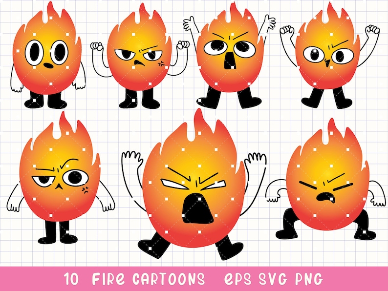 Fire Cartoon Clipart, Angry Flame SVG, Fireball Expression Doodle, Hot ...