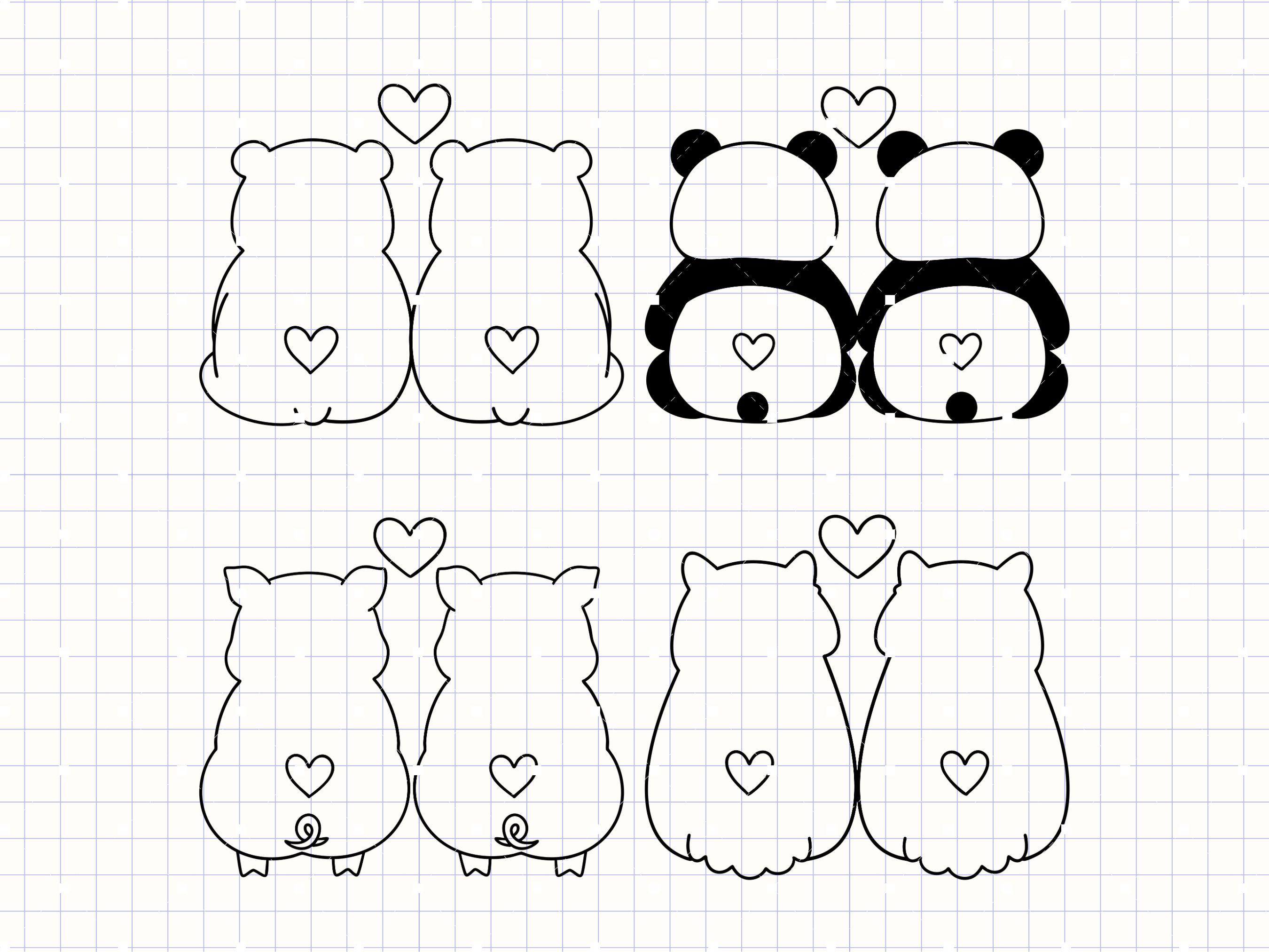Animal Couple Svg, Cute Animal Love, Animal Pair Clipart, Kawaii Couple ...