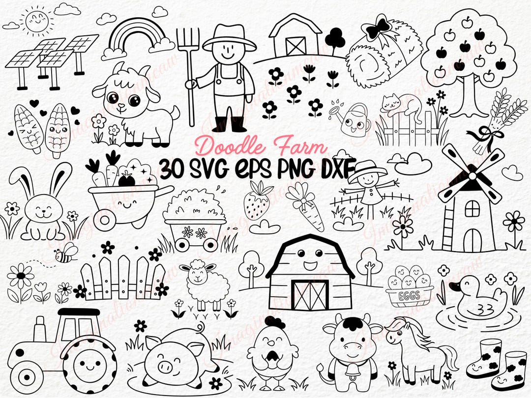 30 Doodle Farm SVG Designs, Farm Animals Clipart, Doodle Farm Clipart ...