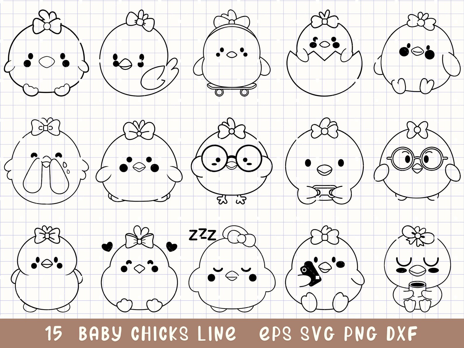 Baby Chicks Line Art Clipart, Cute Chicken SVG, Easter Chick PNG, Farm ...