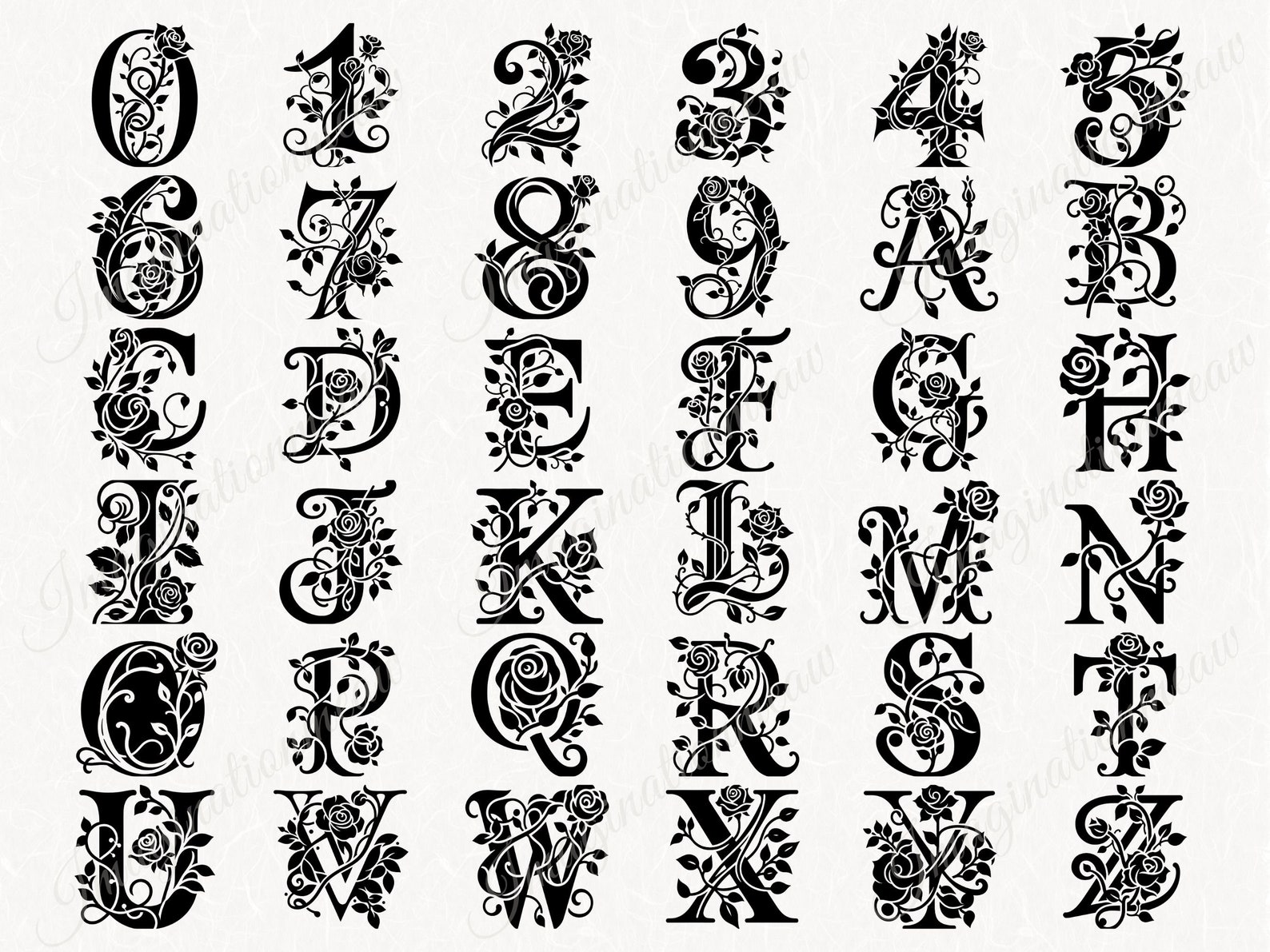 Floral Alphabet Svg, Rose Floral Alphabet and Numbers SVG, Flower ...