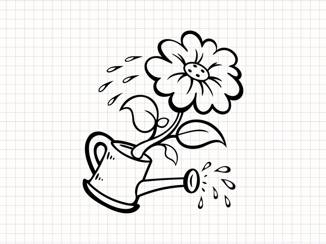 Watering Can Clipart, Garden SVG, Flower PNG, Botanical Doodles, Spring ...