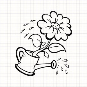 Watering Can Clipart, Garden SVG, Flower PNG, Botanical Doodles, Spring ...