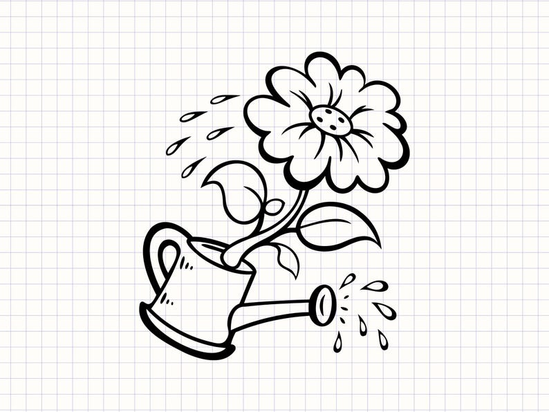 Watering Can Clipart, Garden SVG, Flower PNG, Botanical Doodles, Spring ...