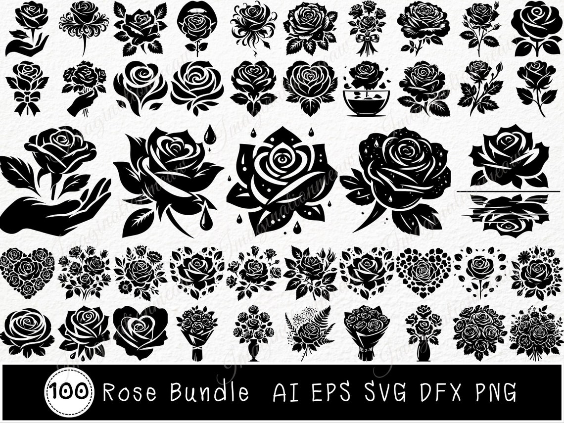 100 Rose SVG Bundle, Rose Svg, Flowers Svg, Rose Clipart Bundle, Rose ...