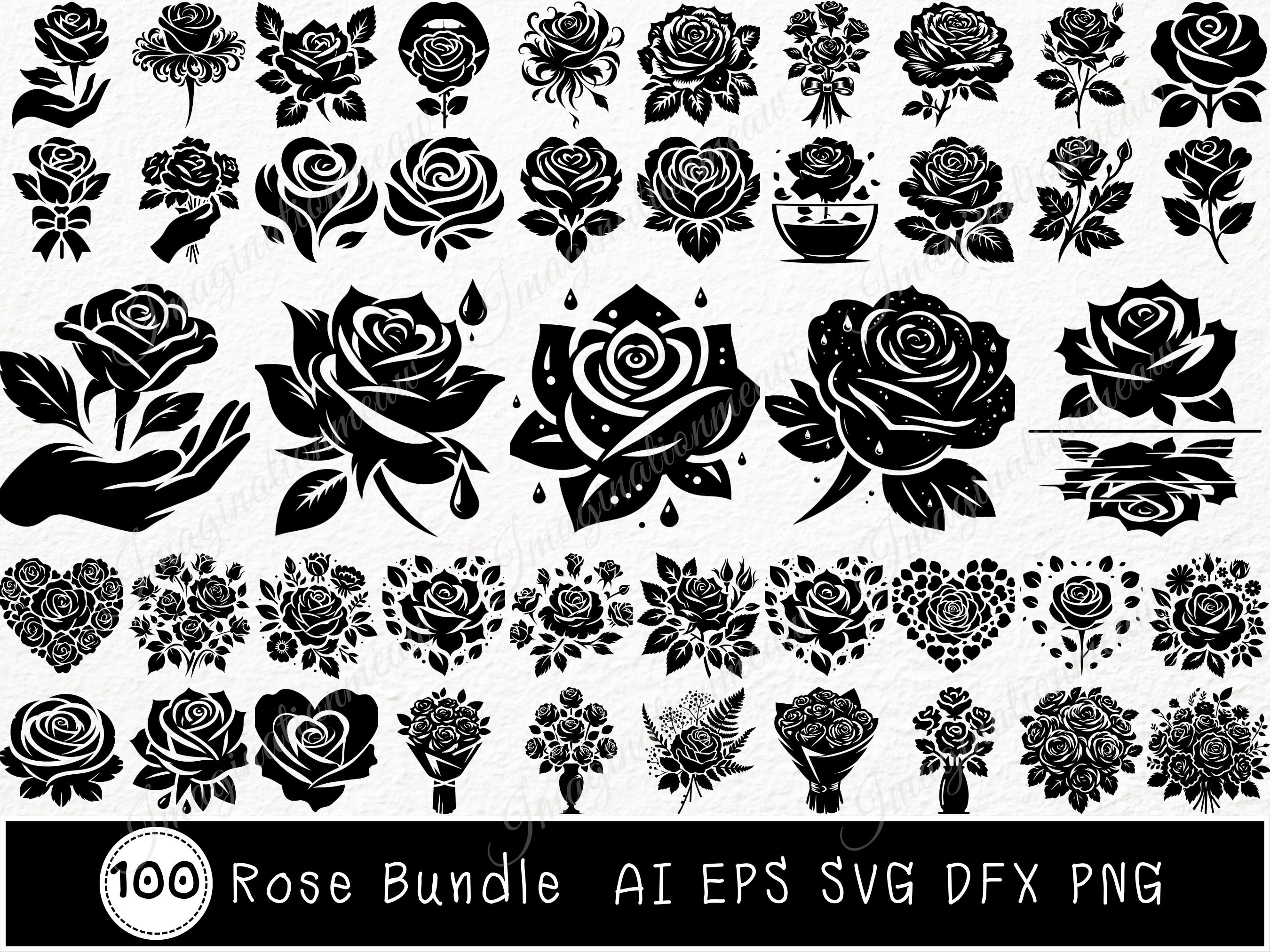 100 Rose SVG Bundle, Rose Svg, Flowers Svg, Rose Clipart Bundle, Rose ...