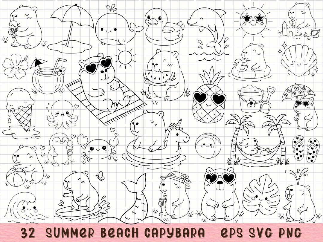 Summer Capybara SVG PNG Bundle – Cute Beach Capybara Clipart for Cricut ...