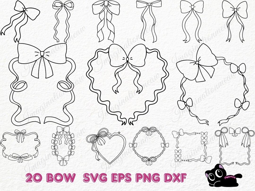 Ribbon Coquette Bow Svg, Bow SVG Designs, Ribbon Frames Clipart, Coquette Style Frames Clipart ...