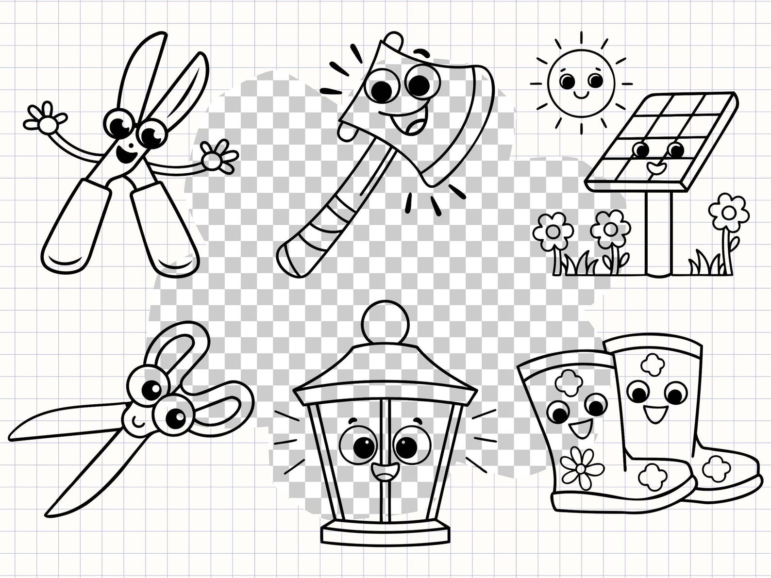 50 Gardening Svg, Kawaii Garden Clipart, Gardening Outlines, Home Tools ...