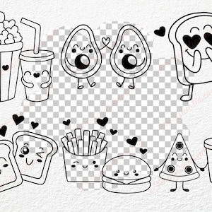 30 Doodle Fast Food SVG Designs, Cute Kawaii Food Clipart Bundle, Junk ...