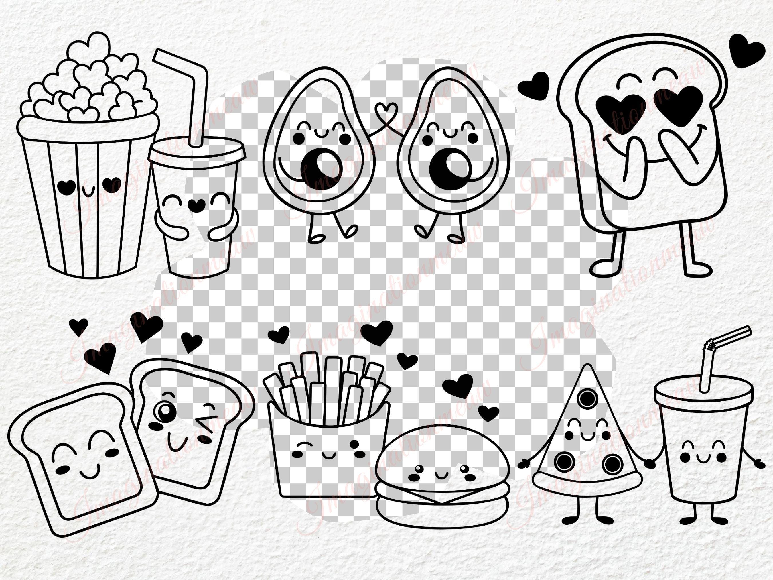 30 Doodle Fast Food SVG Designs, Cute Kawaii Food Clipart Bundle, Junk ...