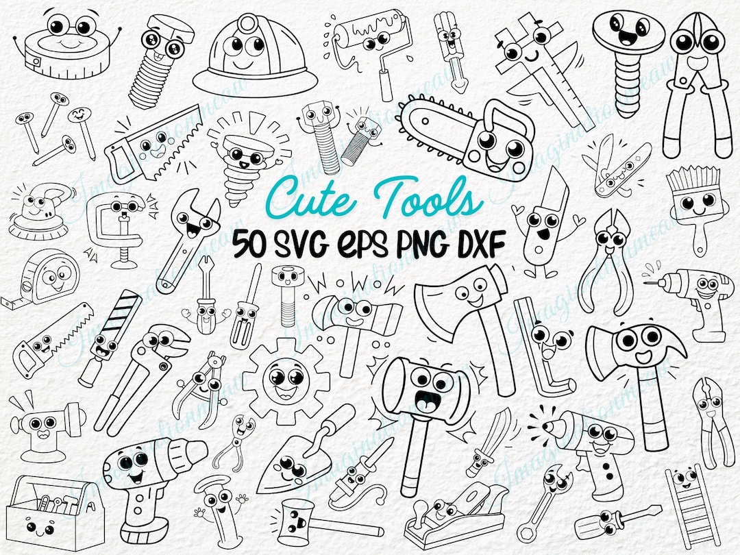 50 Cute Tools SVG, Kawaii Construction Clipart, Tools Svg Bundle ...