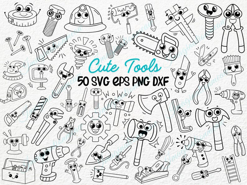 50 Cute Tools SVG, Kawaii Construction Clipart, Tools Svg Bundle ...