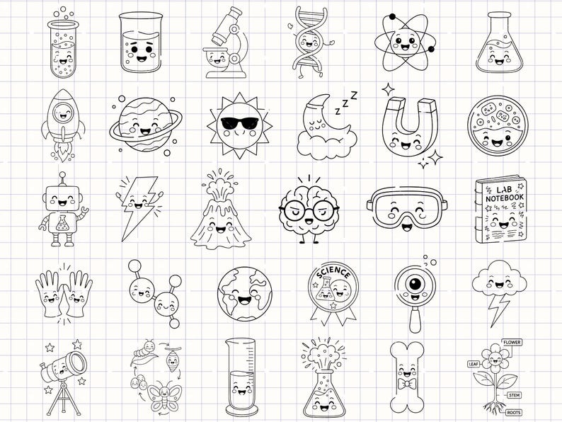 30 Kawaii Science SVG Bundle, Cute Science Clipart for Kids, STEM ...