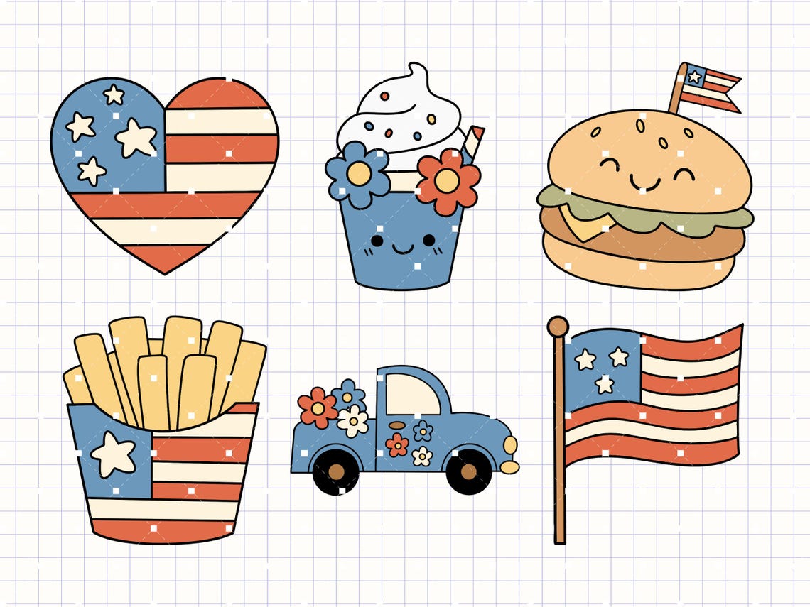 4th of July Clipart, Cute USA Independence Svg, Kawaii Patriotic ...