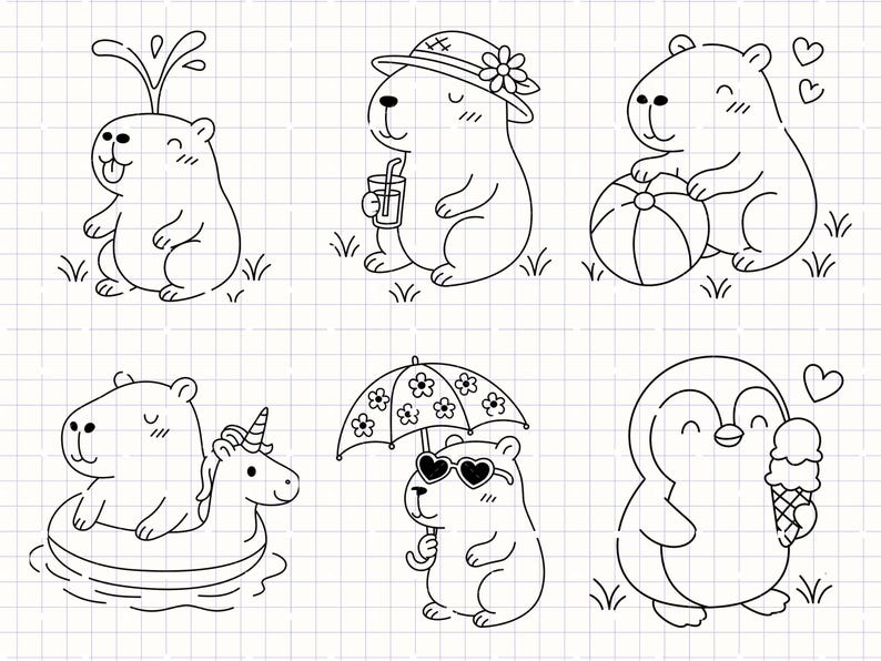 Summer Capybara SVG PNG Bundle – Cute Beach Capybara Clipart for Cricut ...